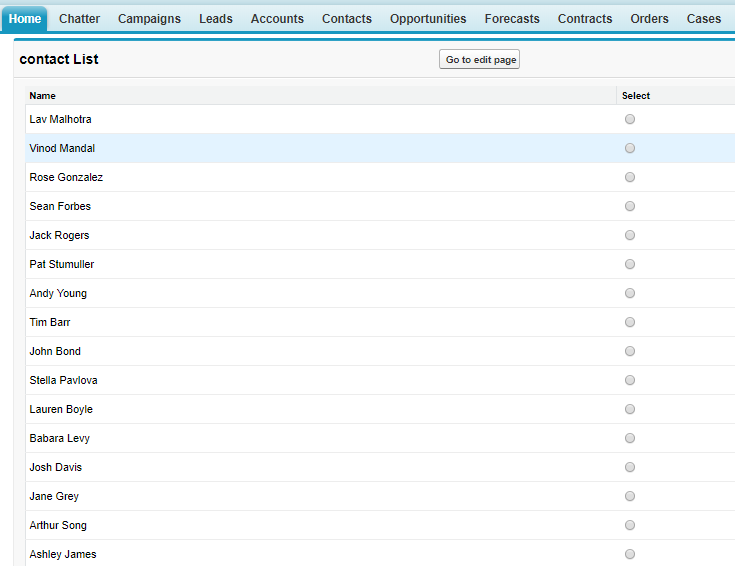 Salesforce | Editing a record from selecting list of record using radio ...